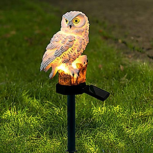DSDecor Garden Solar Lights Outdoor Decorative Resin Owl Solar LED Lights with Stake for Garden Lawn Pathway Yard Decortions