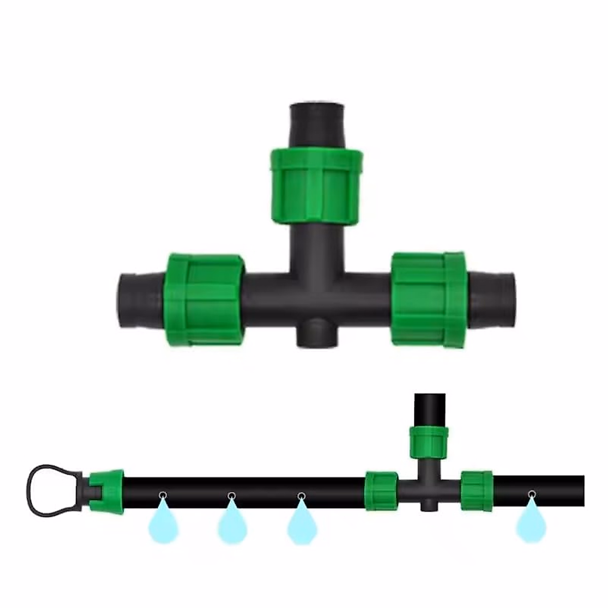 (10-Pack) Drip Irrigation 3-Way Tee 1/2" Universal Perma Connector Barbed Locking Fitting For Drip Tubing - Fits All Brands 16-17mm Drip Tape AG Tubing (10, Tee)