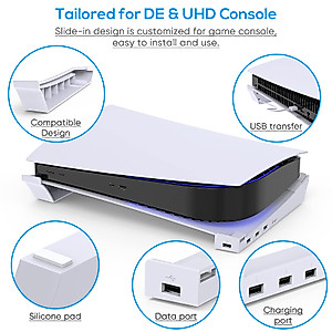 FYOUNG Horizontal Hub USB Port Stand for PS5, Base Stand Compatible with Playstation 5 Disc & Digital Edition, Upgrade Accessories Stand Holder for PS5 Console (White)