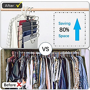 Magic Pants Hangers Space Saving - 2 Pack for Closet Multiple Layers Multifunctional Uses Rack Organizer for Trousers Scarves Slack (2 Pack with 10 Metal Clips)