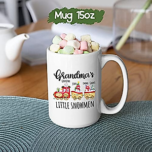 Grandma Gifts - Personalized Grandma's Little Snowmen Mug with Kids Names - Customized Coffee Cup Gift for Grandma - Grandma Snowman Tea Cup - Custom Xmas Mug for Grandma - White Cup 11oz or 15oz