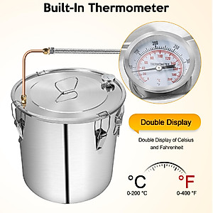 Rengue Alcohol Still 13.2 Gal, 50L Stainless Steel Alcohol Distiller Copper Tube with Thumper Keg, Home Brewing Kit Build-In Thermometer for DIY Whisky Wine Brandy Silver