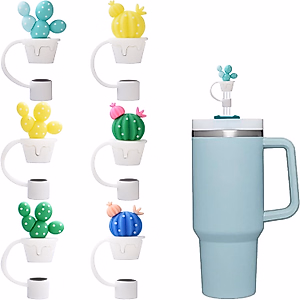 6-Pack Straw Covers Cap for Stanley Cup, Stanley Straw Caps Compatible with 40 oz Stanley Tumbler, Reusable Silicone Dust-Proof Straw Tips for Stanley Jug Drinking Straws Plug, Cactus