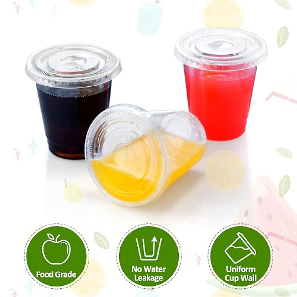 Eupako 8 oz Plastic Cups with Lids 100 Sets, Disposable Clear Cups with Lids, Cold Drink Containers for Beverage, Parfait, Smoothie