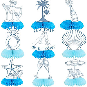 Last Toast On The Coast Party Decorations Coastal Bachelorette Honeycomb Centerpieces Blue Nautical Bachelorette Party supplies with Wine Cup Diamond Ring Shells Starfish for Bridal Shower