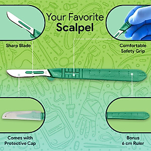 Disposable Surgical Scalpel Knife #10 - Ten Individually Wrapped Sterile Scalpel Blades - Dermaplaning Tool for Face Professional - Surgical Blade Scalpels with Safety Grip