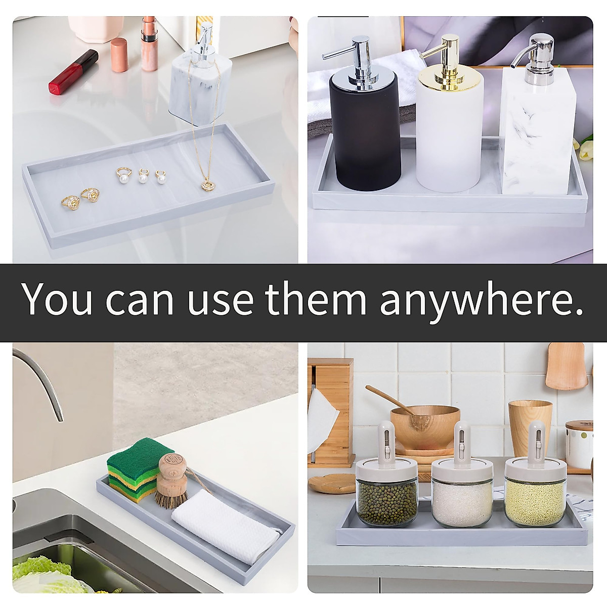 Silicone Bathroom Counter Vanity Tray Bathroom Sink Organizer Kitchen Soap Tray Sponge Holder Kitchen Sink Organizer 2 Pack (Large + Small)