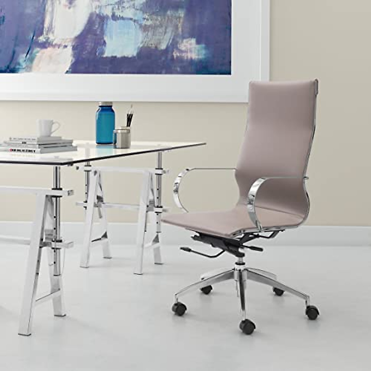 Zuo Glider Hi Back Office Chair, Taupe