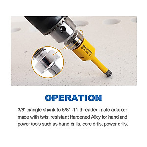 HIGHDRIL Adapter for Core Drill Bit, 2pcs 5/8"-11 Thread to 3/8" Triangle Shank,Diamond Hole Saw Drill Sanding Attachment Arbor Shaft Adapter