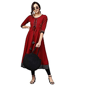 Yash Gallery Women's Cotton Slub Embroidered Anarkali Kurtis (Maroon)