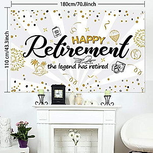 Happy Retirement Party Decorations,Extra Large Fabric Black Gold Sign Poster for Retirement Party Supplies,Happy Retirement Banner Retirement Party Photo Booth Backdrop Background Banner (White)