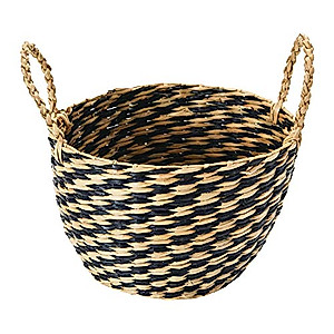 Creative Co-Op Hand-Woven Seagrass Handles, Black & Natural, Set of 3 Basket, 3