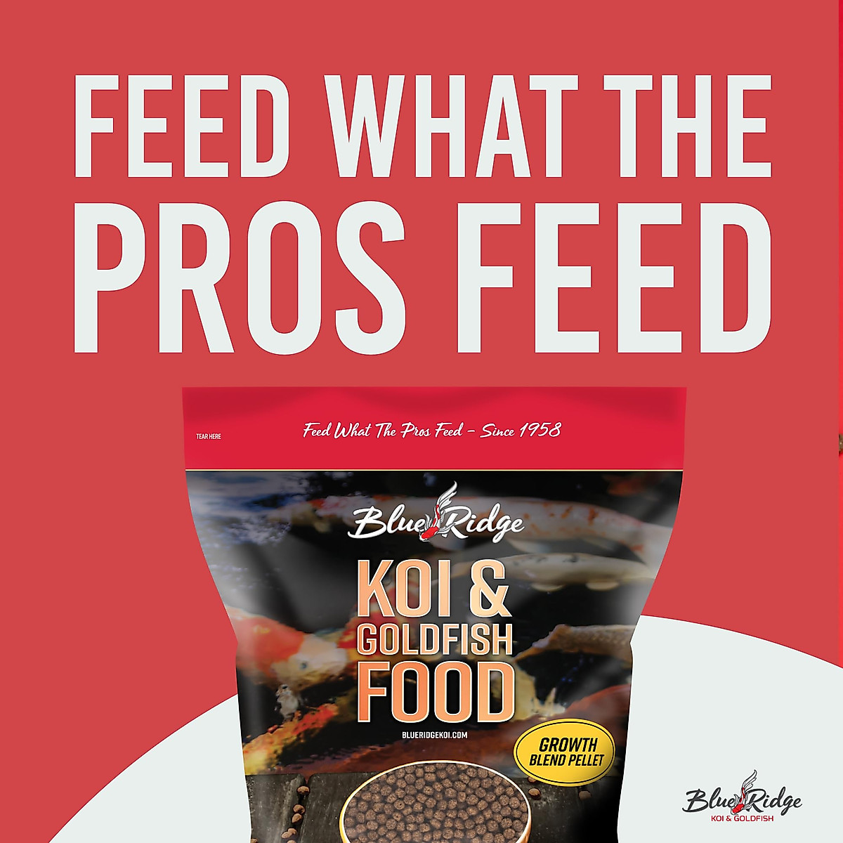 Blue Ridge Koi Fish Food 5lb - Koi Food 3/16” Large and Mini Blend Growth Formula, Goldfish Food, Premium Fish Food for Ponds, Ponds Fish Food, Floating Pond Pellets