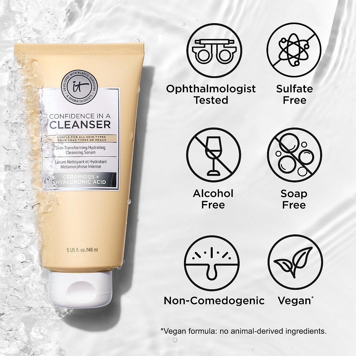 IT Cosmetics Confidence in a Cleanser - Hydrating Face Wash With Hyaluronic Acid & Ceramides - 1.7 fl oz