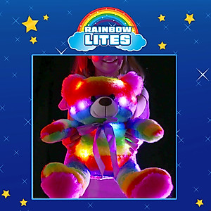 The Noodley Rainbow Lites Light Up Teddy Bear Stuffed Animal Plush LED Night Light Sleep Toy for Girls (16 inch, Batteries Included)