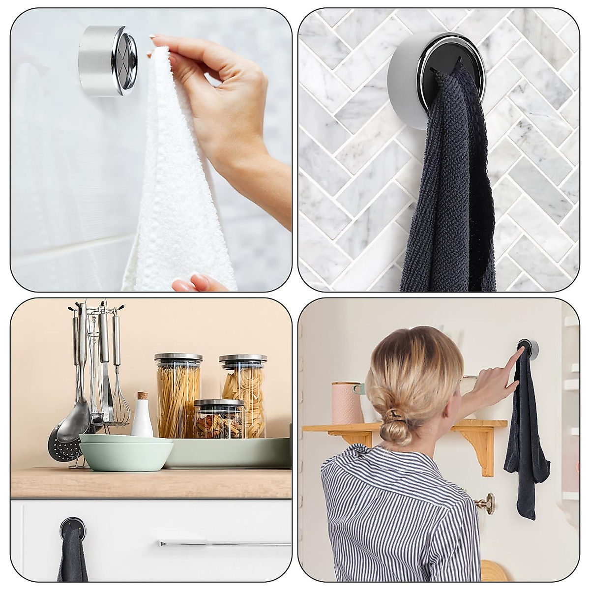 Prasacco 4 Pcs Tea Towel Holders, Self-Adhesive Tea Towel Hooks, Towel Holders for Kitchen Bathroom and Home