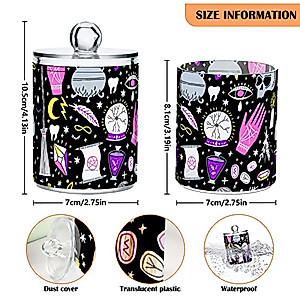 Kigai Cotton Swabs Organizer Magic Witch Halloween Skull Qtip Holder Dispenser with Lid Apothecary Jar Set 2PCS Reusable Clear Plastic Cans for Dry Food