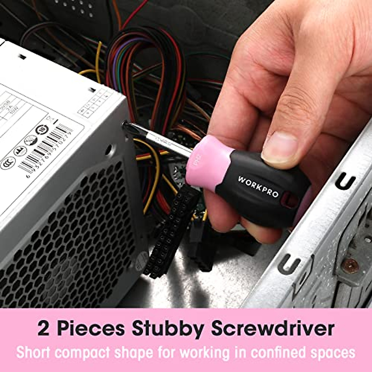 WORKPRO Magnetic Screwdrivers Set, 8-piece Pink Hand tools for Womens, Includes Philips, Flathead, Slotted, Stubby Screwdrivers with Organizer Rack - Pink Ribbon