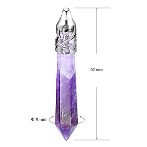 BEADNOVA Healing Crystal Necklace for Women Men Natural Amethyst Quartz Crystal Pendant Energy Healing Gemstones Jewelry Pendulum Crystal Divination (Hexagonal,18 Inches Stainless Steel Chain)