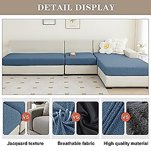 Jin Le 2 PCS Couch Cushion Covers for Sectional Sofa (3 Seater + 1 Chaise, Blue) Jacquard Chaise Anti-Slip with Elastic Bottom and Ties