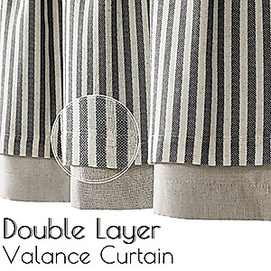 jinchan Striped Valance Curtain Blackout Kitchen Valance for Windows Pinstripe Valance for Living Room 18 Inch Double Layer Farmhouse Window Valance Overlay Valance Rod Pocket 1 Panel Black on Beige