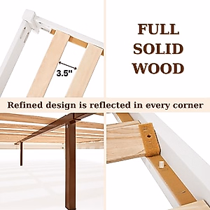 Bme Dinkee Signature Ivory White King Bed Frame Without Headboard - Modern & Minimalist Style with Acacia Wood - 12 Strong Wood Slat Support - Easy Assembly - No Box Spring Needed