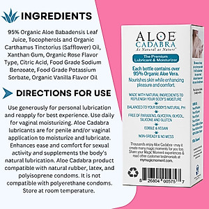 Aloe Cadabra Flavored Personal Lubricant and Vaginal Moisturizer, Organic Edible Aloe Lube for Men, Women and Couples, Non-Staining, pH Balanced, Toy Compatible (Wild Rose, 2.5 Ounces, 1 Pack)