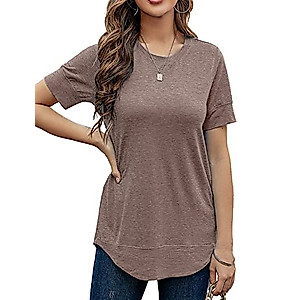 TEMOFON Womens T Shirts Summer Tops: Coffee Short Sleeve Shirt Casual Cotton Tunic Top Women Crew Neck Tees Size S-2XL