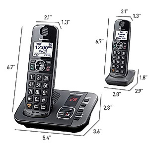 Panasonic DECT 6.0 Expandable Cordless Phone System with Answering Machine and Call Blocking - 3 Handsets - KX-TGE633M (Metallic Black)