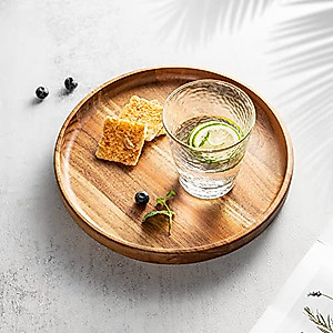 JF JAMES.F Round Serving Wooden Tray Decor Wood Tray charcuterie Boards Serving Tray Applicable to Dining Room and Living Room Diameter 25 * 2.8cm 0.5kg
