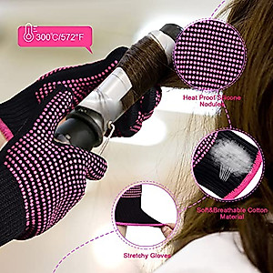 ARRITZ 2Pcs Heat Gloves for Hair Styling, Professional Curling Iron Gloves with Heat Resistant Silicone Mat Pouch, 6pcs Hair Clips, 2pcs Combs