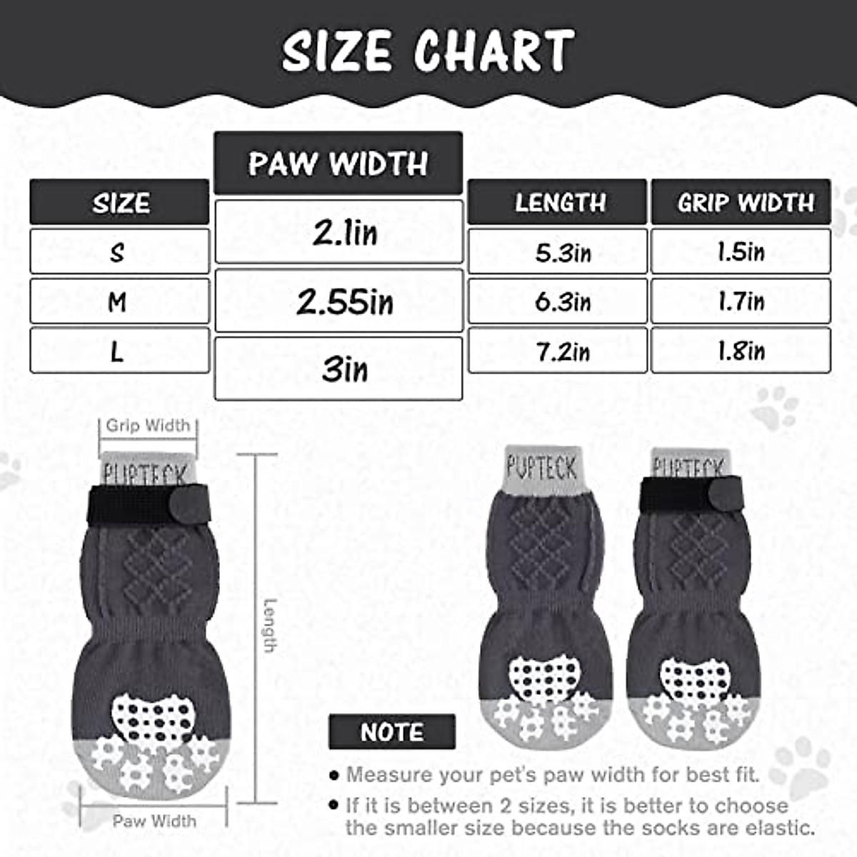 PUPTECK Anti-Slip Dog Socks with Double Sides Grips for Small Medium Large Dogs Hardwood Floors Prevents Licking, Dog Shoes for Hot Pavement Traction Control Paw Protector for Senior Dogs,Slate Grey S