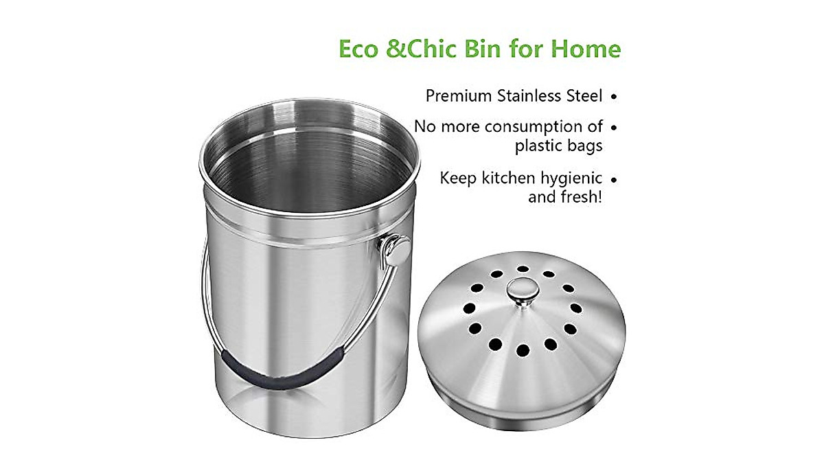 Abakoo Stainless Steel Compost Bin - Odor-Free 1.6 Gallon Kitchen Waste
