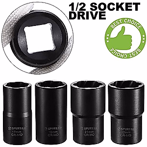 Spurtar 5 Pcs Twist Socket Set, Stripped Lug Nut Remover Wheel Lock Removal Kit Extractor Set for Removing Damaged, Dead, Rusted, Rounded-Off Bolts, Nuts & Screws-17MM,19MM, 21MM, 22MM