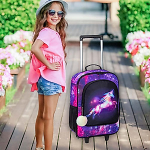 KLFVB Kids Suitcase for Girls, Cute Unicorn Rolling Wheels Luggage for Toddler, Children Travel Carry on Suitcase