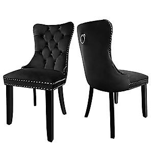 Wonder Comfort Velvet Upholstered with Nailhead Back and Ring Pull Trim Solid Wood Dining Chairs Set of 2, 19.724.437.4, Black
