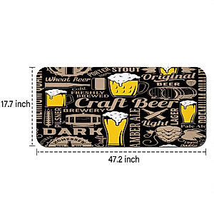 ASNIVI Kitchen Rug Typographic Vector Beer Background Non-Slip Backing Mat Throw Rug for Kitchen Doormat Runner Rug,17"x48"