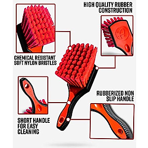 Adam's Wheel Brush – Car Detailing Brush for Wheel Cleaner & Rim Cleaner Detailing Supplies | Soft Bristles & Rubberized Short Handle Brush Kit for Brake Dust Car Wash Care