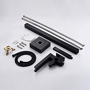 Wowkk Waterfall Tub Filler Freestanding Bathtub Faucet Black Floor Mount Brass Single Handle Bathroom Faucets with Hand Shower