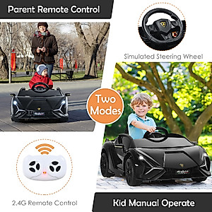 INFANS 12V Licensed Lamborghini Sian Kids Ride On Car with Parent Remote Control, Spring Suspension, MP3 Player, Electric Toy Roadster Carbon Fiber Textured for Toddler (Black)