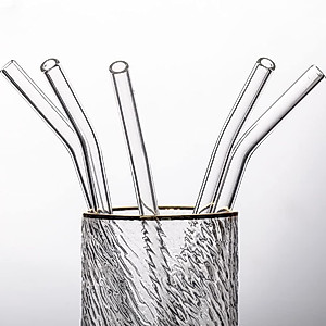 SOOMILE Reusable Glass Straws Set, Pack of 4 Clear Glass Straws With Cleaning Brush (2bent2straight)