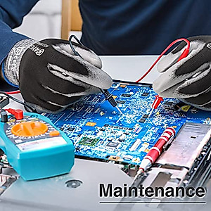 KAYGO Work Gloves PU Coated-12 Pairs, KG15P,Nylon Lite Polyurethane Safety Work Gloves, Gray Polyurethane Coated, Knit Wrist Cuff,Ideal for Light Duty Work (Large, Black)