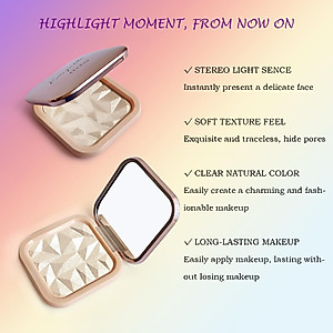 LSxia Highlighter Makeup Palette Shimmer Contour Palette Powder for Brighten Face Contour Gold Cheek Highlight Makeup,Long Lasting Highlighter Powder with Mirror for Illuminator Makeup(CHAMPAGNE GOLD)