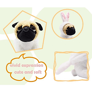 BABOLI Cuddly Pug Stuffed Animals Soft Toys with Adorable Bunny Costumes Super Cute Puppy Dog Plush Animal for Easter Day Gifts or Kids Birthday Party Supplies 10 Inches