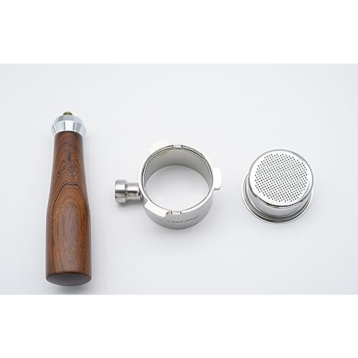 CittaLalage Coffee Espresso 304 Stainless Steel & Wooden Bottomless Portafilter 3 Ears 51mm with Filter Basket (14-18g double shots) Fits for Delonghi Coffee Machine EC680/EC685, SMEG & EUPA