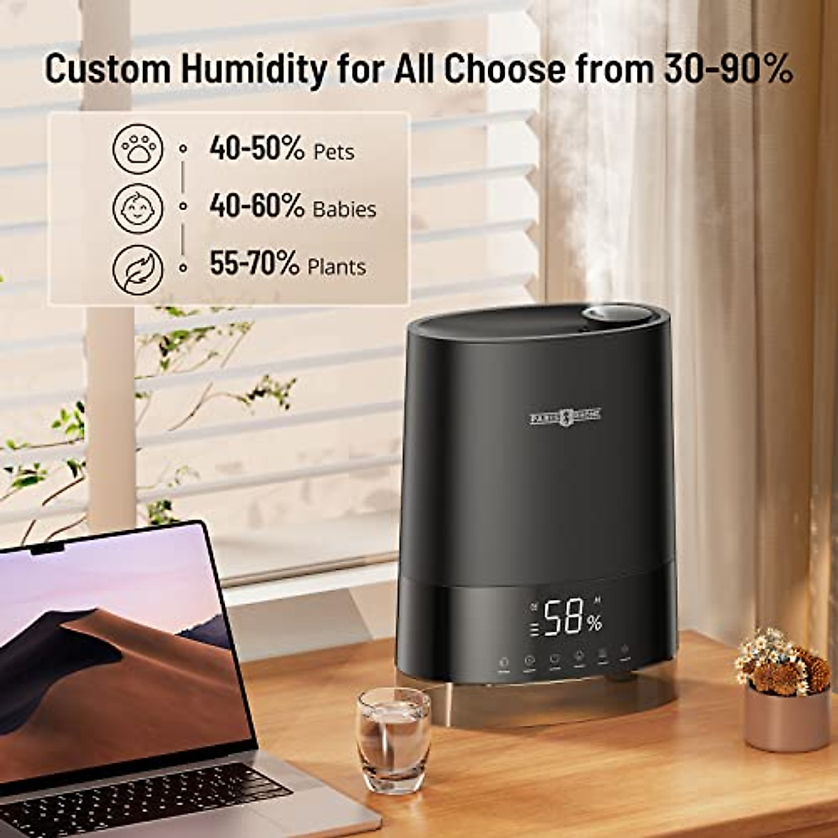 Humidifiers for Large Room,PARIS RHÔNE 6L Ultrasonic Cool and Warm Mist Humidifiers for Home Bedroom,Top Fill Air Humidifier with Remote,Humidity Sensor,LED Panel,Essential Oil, Valentine Gifts