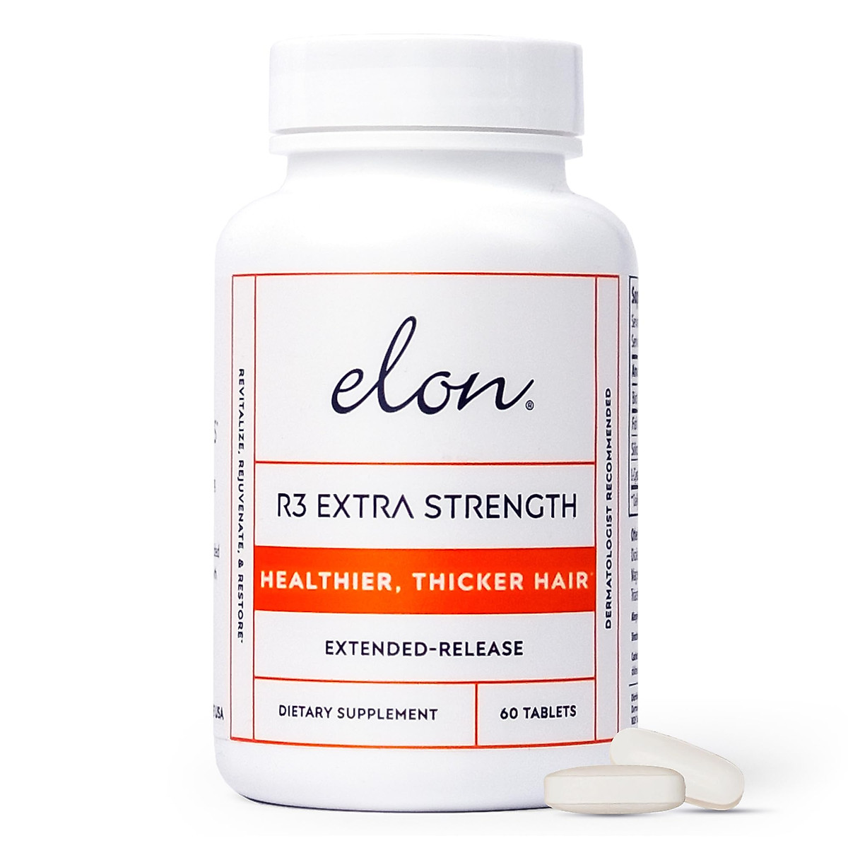 Elon R3 Hair Growth Supplement for Women – Vitamins w/ 5000 mcg Biotin Per Serving & Collagen Peptides for Healthy, Thick Hair – Extra Strength - Extended Release (60 Tablets)