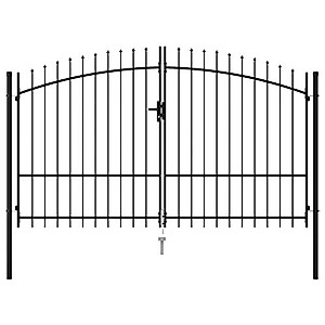 loibinfen Double Door Fence Gate with Spike Top, Garden Fence Gate Double Door Metal Steel Outdoor Fencing for Yard Driveway, Steel 9.8'x5.7' Black -AA