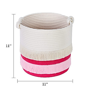 3 Pack 11inch Cotton Rope Baskets with Handles, Storage Cubes, Boho Decor, Woven Basket, Organization and Storage for Toys, Book, Cloth