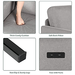 STHOUYN 2 Piece Upholstered Sectional Sofa Set Couches Sofas Living Room Furniture Sets, Loveseat with USB & Accent Chair, Grey Couch Bedroom Livingroom Apartment (2, Light Grey)